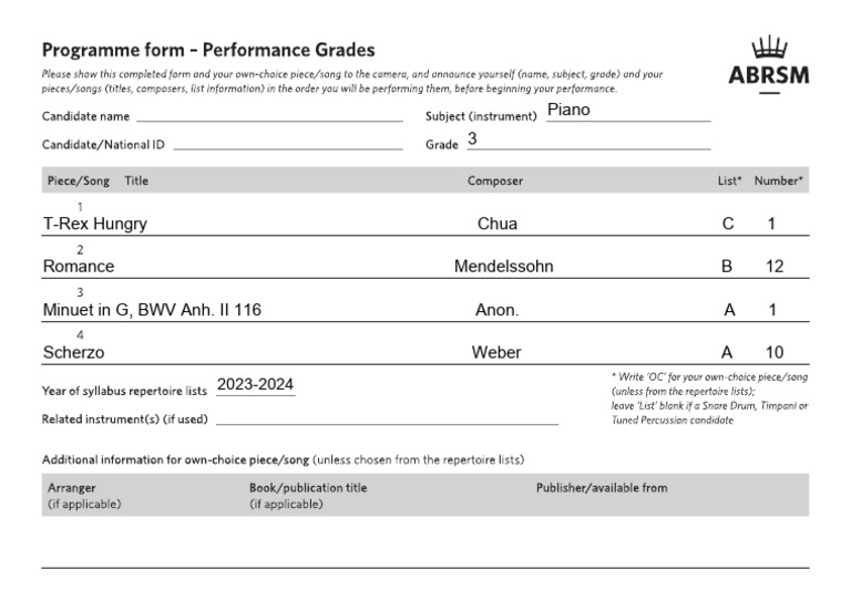 Grade 3 Form | PDF