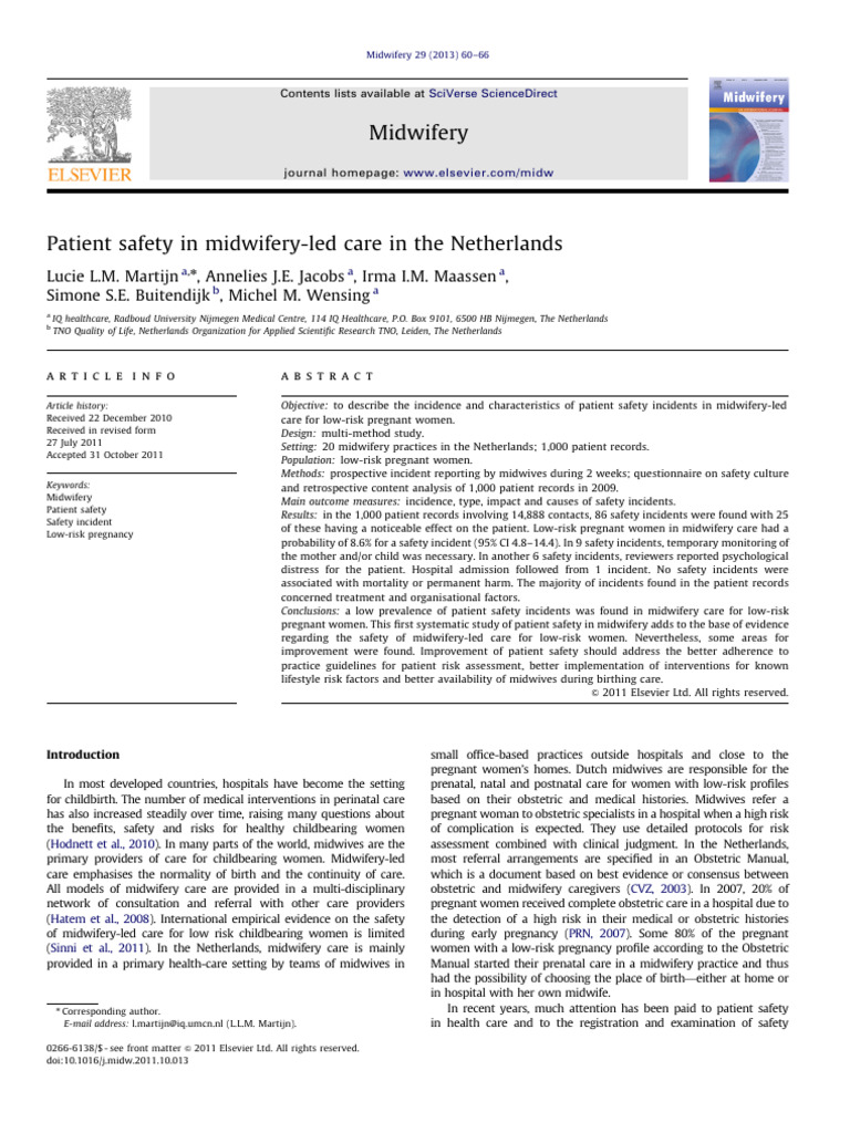 Patient Safety of Midwifery Led-Care | PDF | Midwifery | Midwife