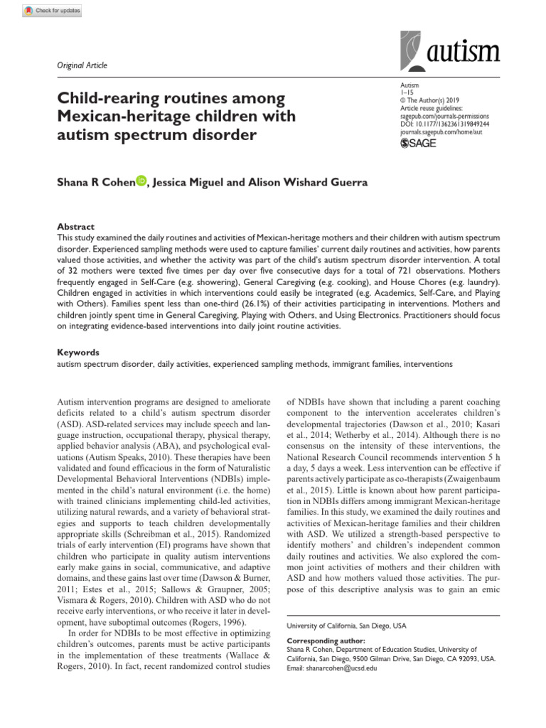 Child-Rearing Routines Among Mexican-Heritage Children With Autism ...