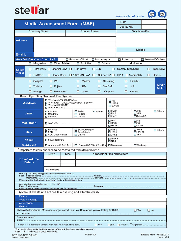 SITPL/IMS/DB (OP) /FM-01 Stellar Confidential Effective From: 01/sep/2017 Page 1 of 2 | PDF
