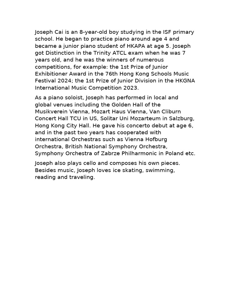 Joseph Bio (Chopin Festival APA) | PDF