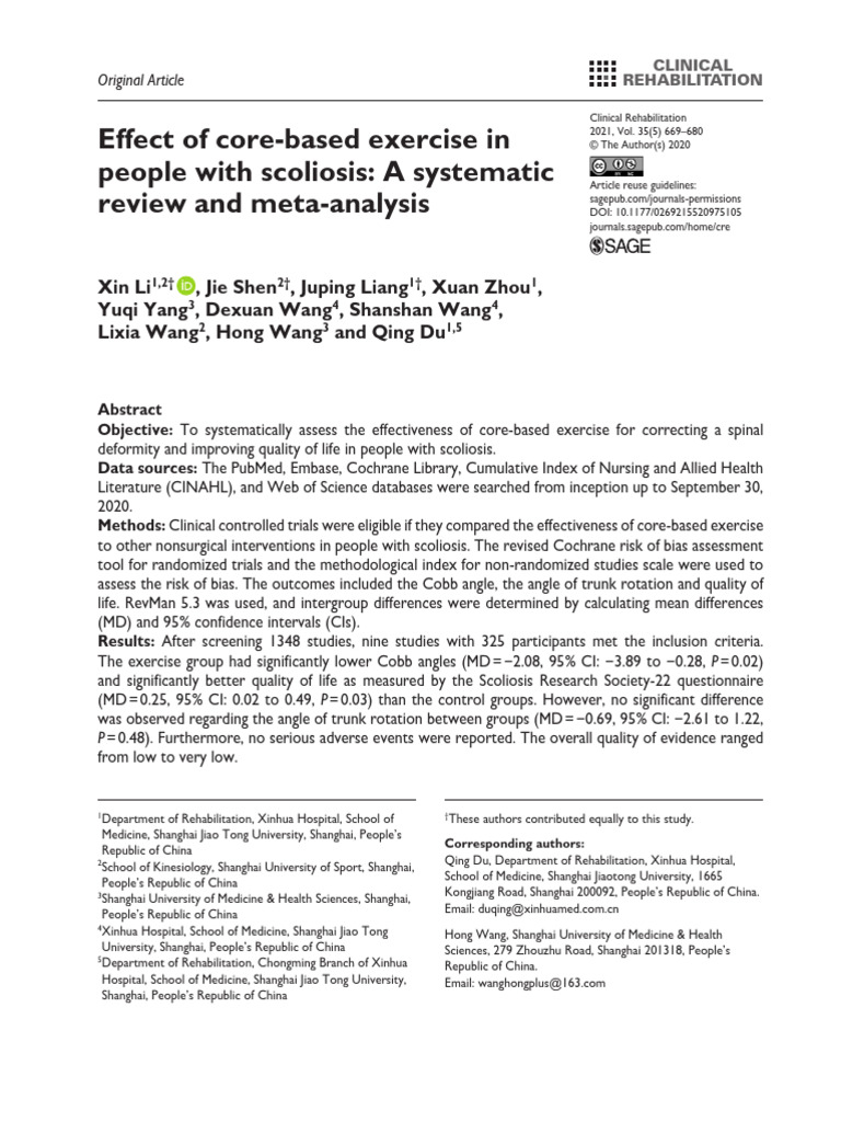 Effect of Core-Based Exercise in People With Scoliosis | PDF ...