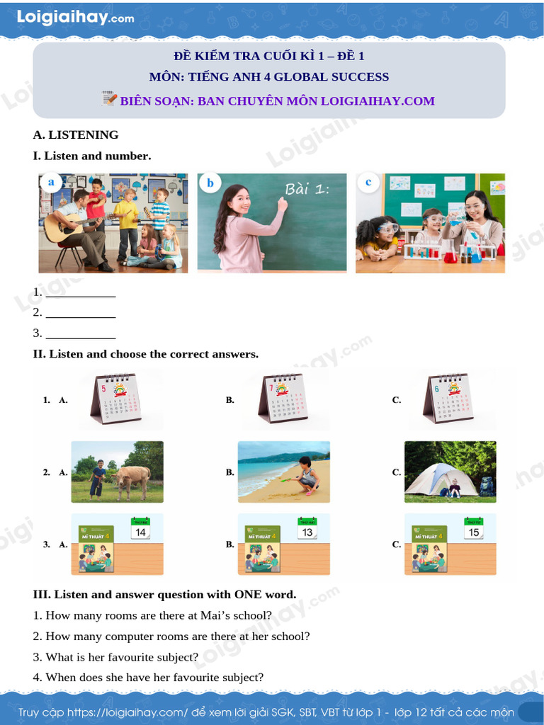 De Thi Hoc Ki 1 Tieng Anh 4 Global Success de So 1 1699696393 | PDF