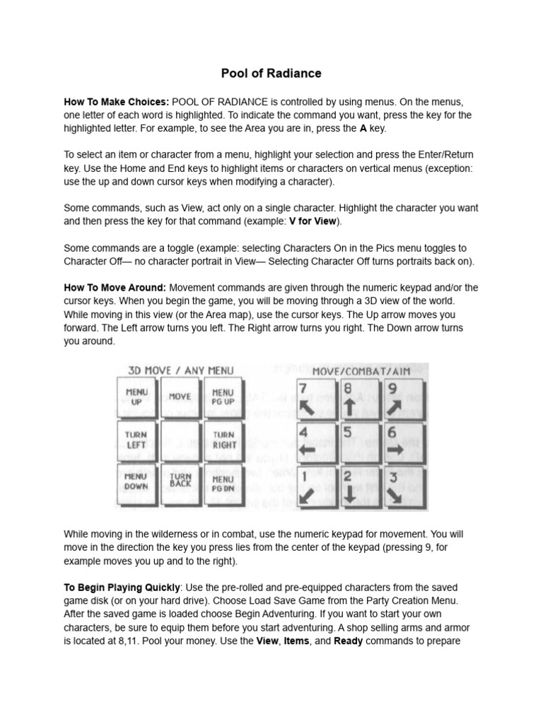 Pool of Radiance Gameplay Guide | PDF | Menu (Computing) | Computing
