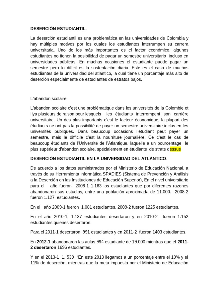Deserción Estudiantil en La Universidad Del Atlántico | PDF | Colombia