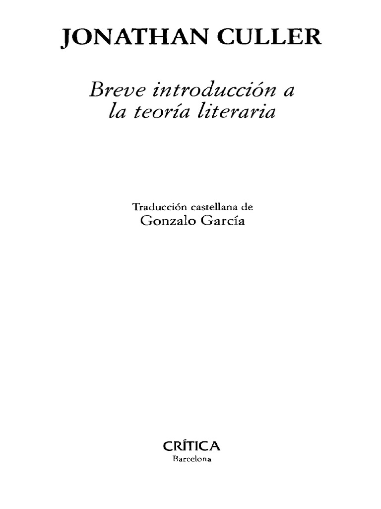 Culler Jonathan Breve Introduccion A La Teoria Literaria | PDF