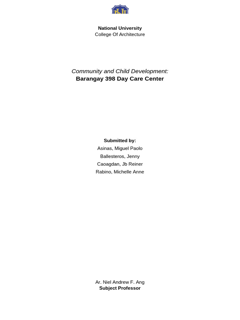 Barangay 398 Day Care Center Proposal | PDF | Child Care | Swot Analysis