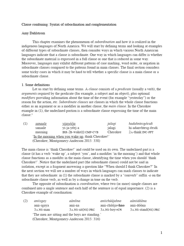 Clause combining: Syntax of subordination and complementation in north american languages ...