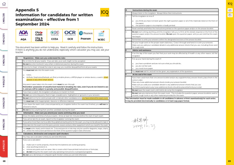 JCQ Exam Instructions 2024/25 | PDF