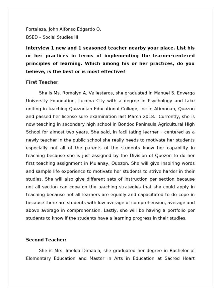 PED 05 - Fortaleza, JohnAlfonsoEdgardo (SocialStudies) | PDF | Learning | Teachers