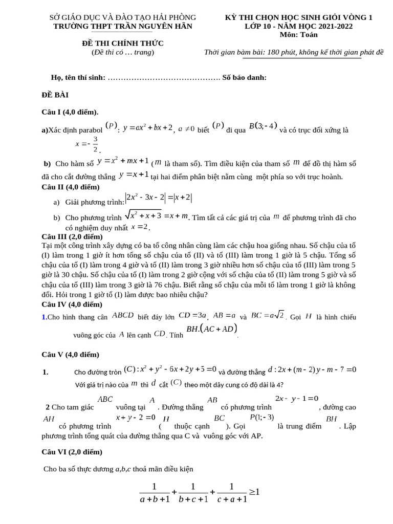 1. Môn Toán-Đề HSG 10 Phản biện | PDF