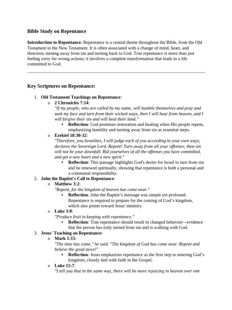 Bible Study On Repentance | PDF | Repentance | Sin