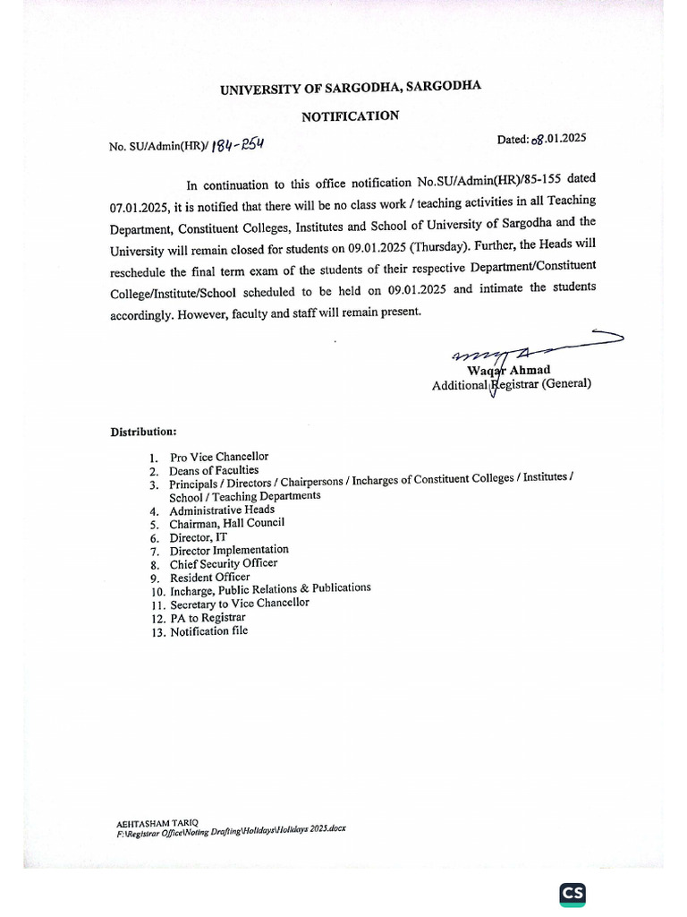 No Class Work On 09.01.2025 | PDF