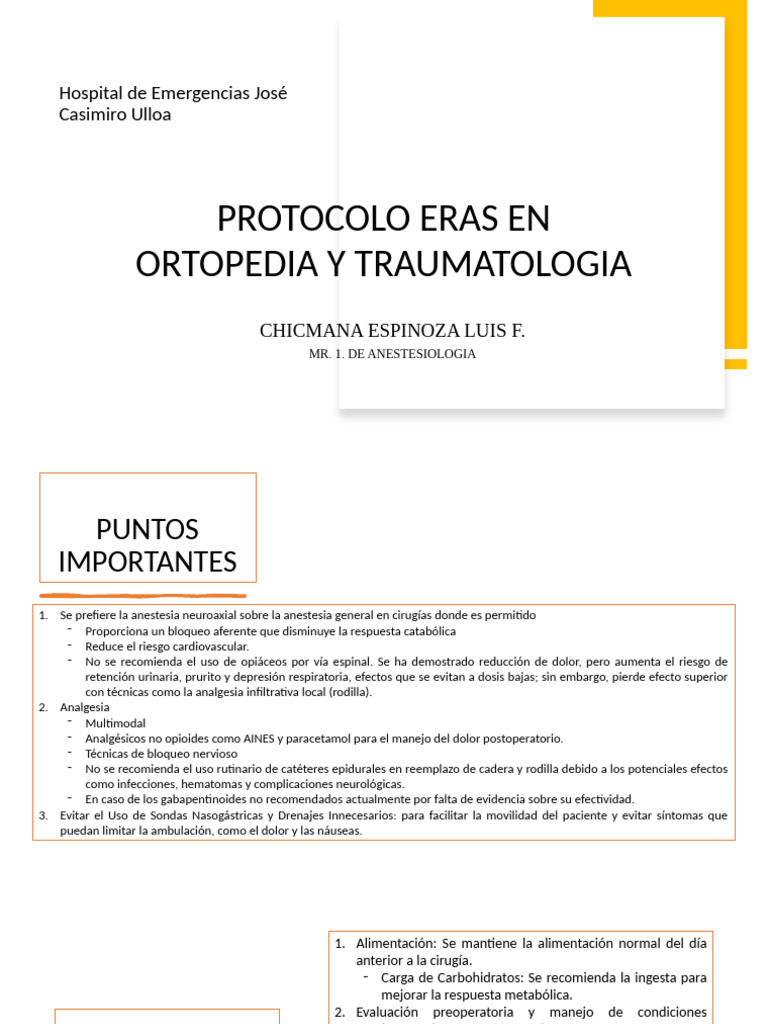 Protocolo ERAS en Ortopedia y Traumatología | PDF | Analgésico | Anestesia