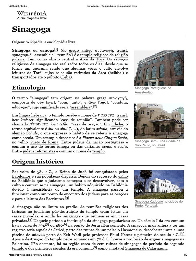 Sinagoga – Wikipédia, A Enciclopédia Livre_3p | PDF | Sinagoga | Religiões mediterrâneas antigas