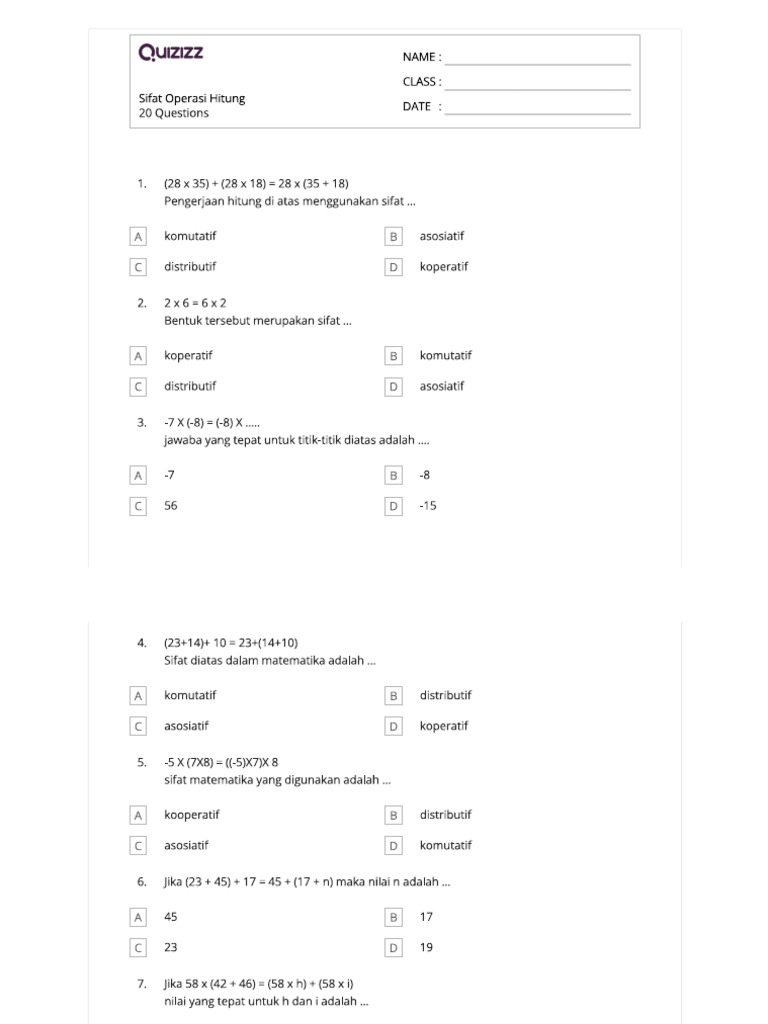 Latihan Sifat Operasi Hitung 3 | PDF