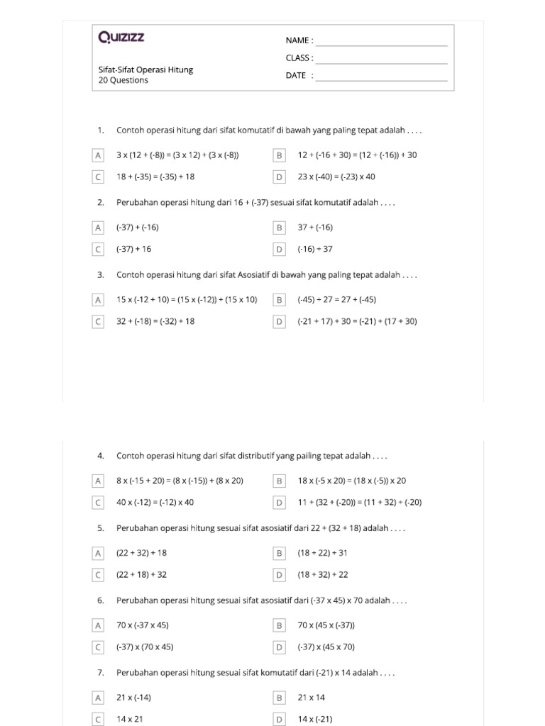 Latihan Sifat Operasi Hitung 2 | PDF