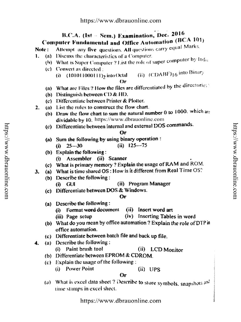 Bca 1 Sem Computer Fundamental and Office Automation Dec 2016 | PDF Bca 1 Sem Computer Fundamental and Office Automation Dec 2016 | PDF