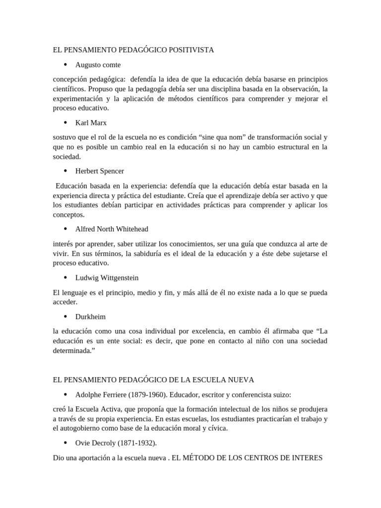 POSITIVISTA y Escuela Nueva | PDF | Pedagogía | Positivismo
