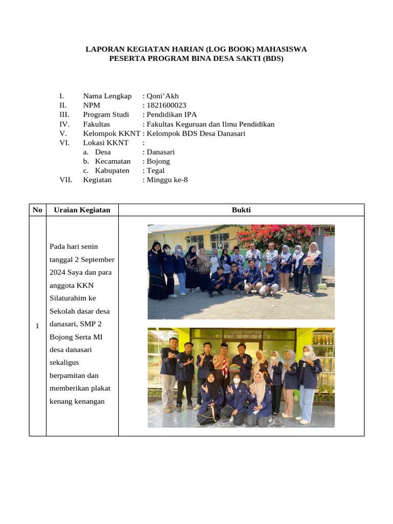 LOGBOOK KKN WEEK-8 - Laksana Putra Ramadhan | PDF