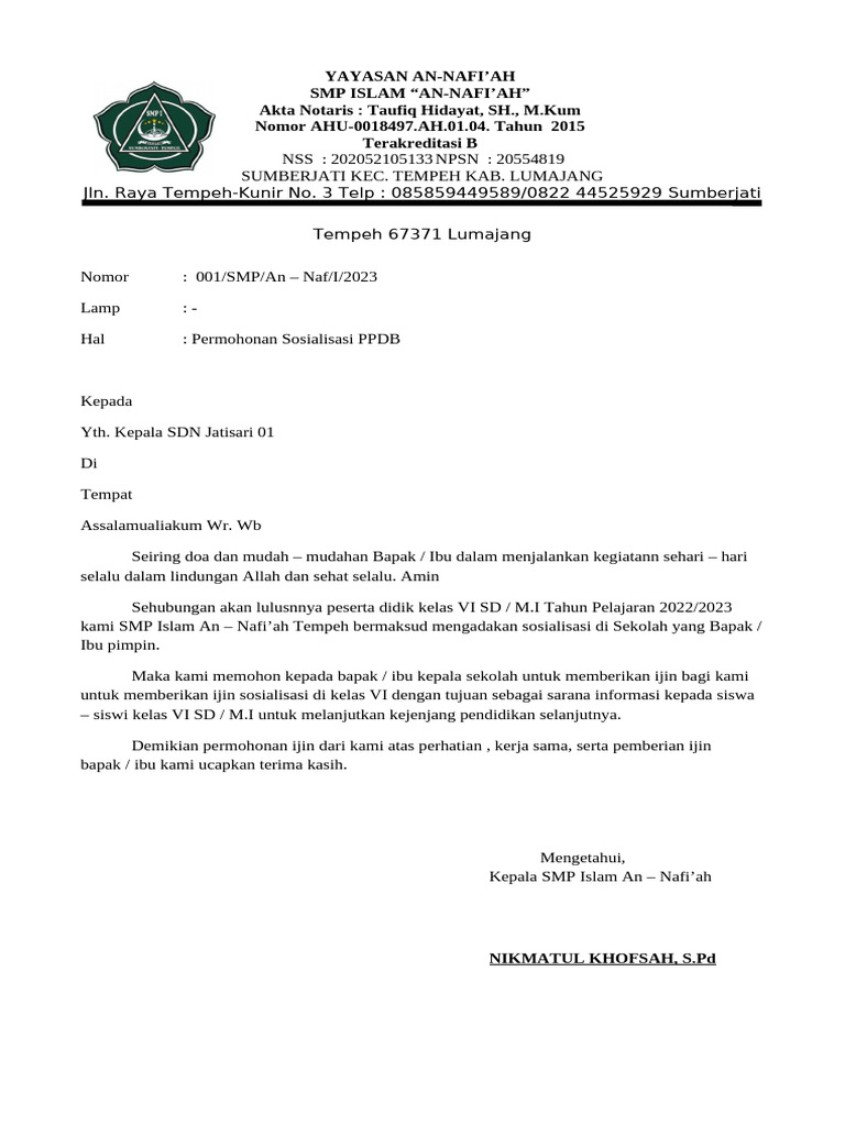 Surat Sosialisasi 2023 | PDF