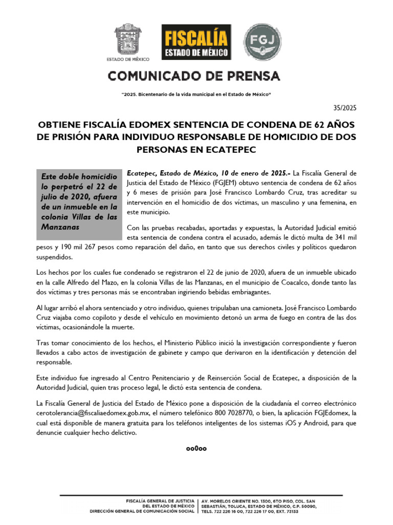 Comunicado 35 2025 | PDF | Prisión | Homicidio