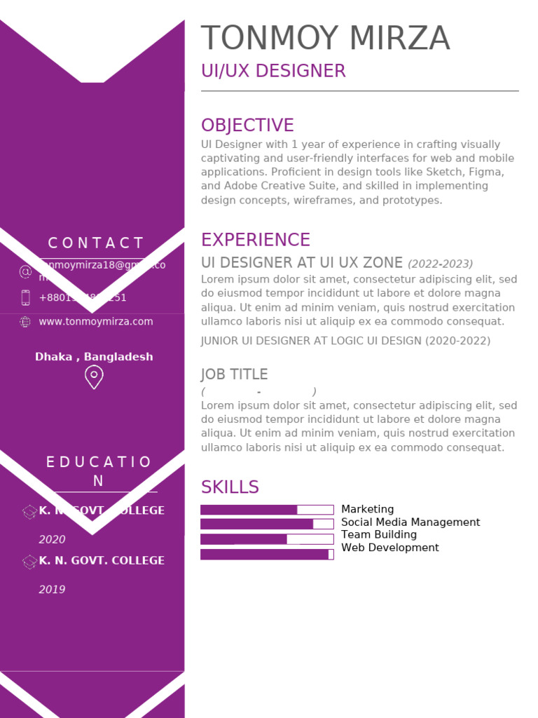 Tonmoy Mirza: Ui/Ux Designer Objective | PDF