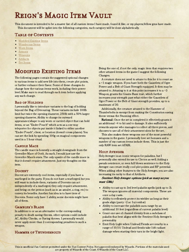 Reign's Magic Item Vault _ GM Binder | PDF | Magician (Fantasy)