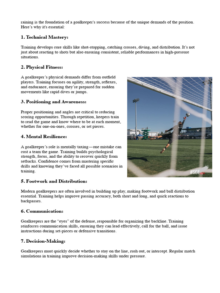 Essential Goalkeeper Training Techniques | PDF