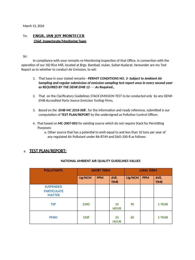 JSD Rice Mill Test Report For Air Ambient | PDF | Particulates | Pollution