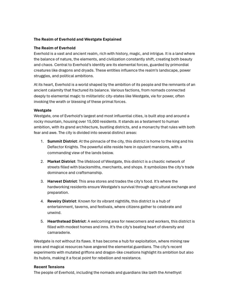 The Realm of Everhold and Westgate Explained | PDF