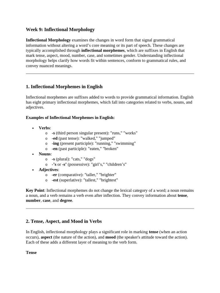 Week 9 Inflectional Morphology | PDF | Morphology (Linguistics ...