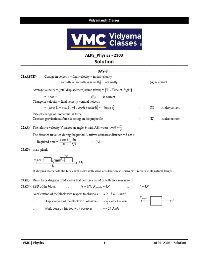 ALPS2303 Physics Day 3 & 4 Assignment Solutions-Combined | PDF | Force | Acceleration
