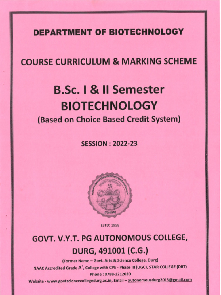 3622 - 1006 - B.Sc. Biotechnology I & II Semester 2022-23 | PDF