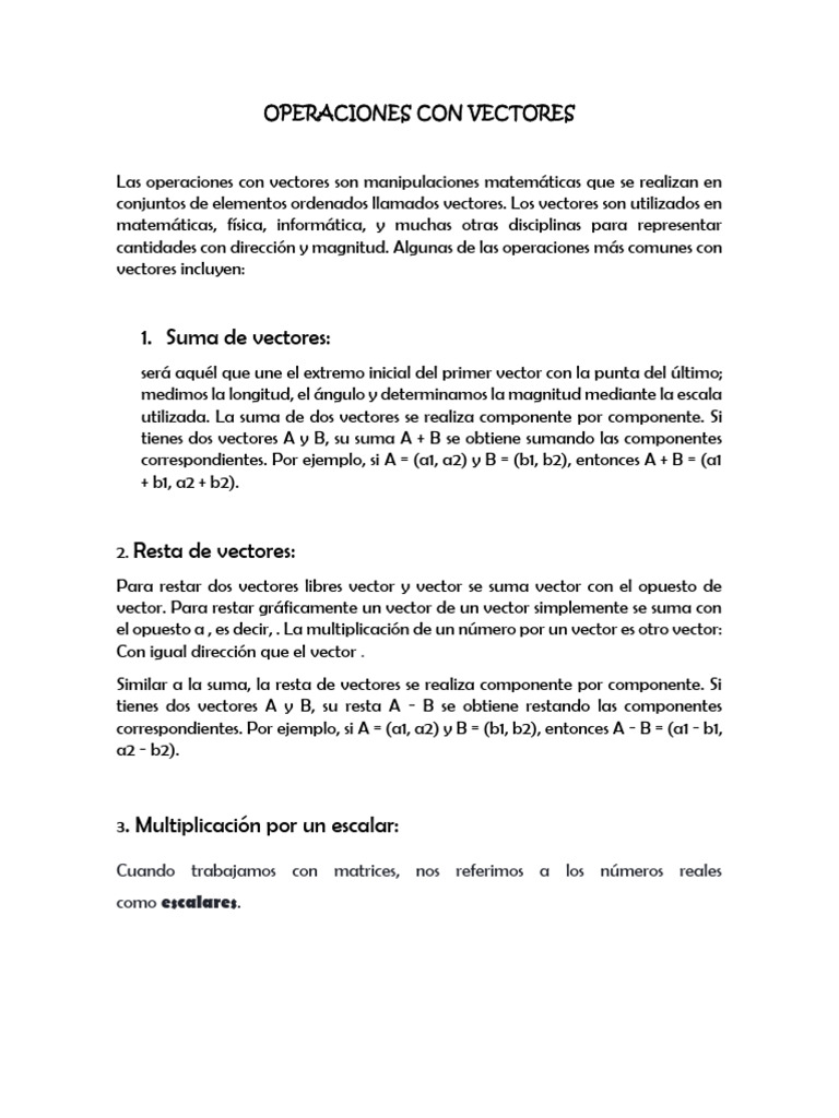 Operaciones Con Vectores | PDF | Vector Euclidiano | Escalar (Matemáticas)