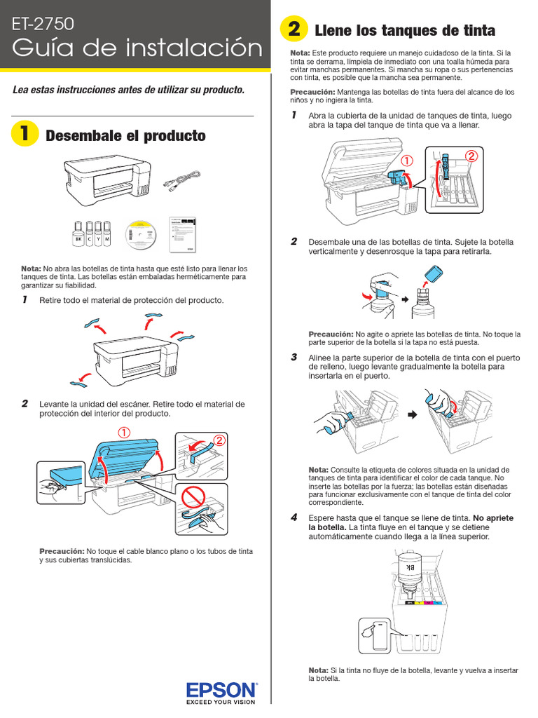 Guía de instalación y carga de tinta | PDF | Impresora (Computación) | USB