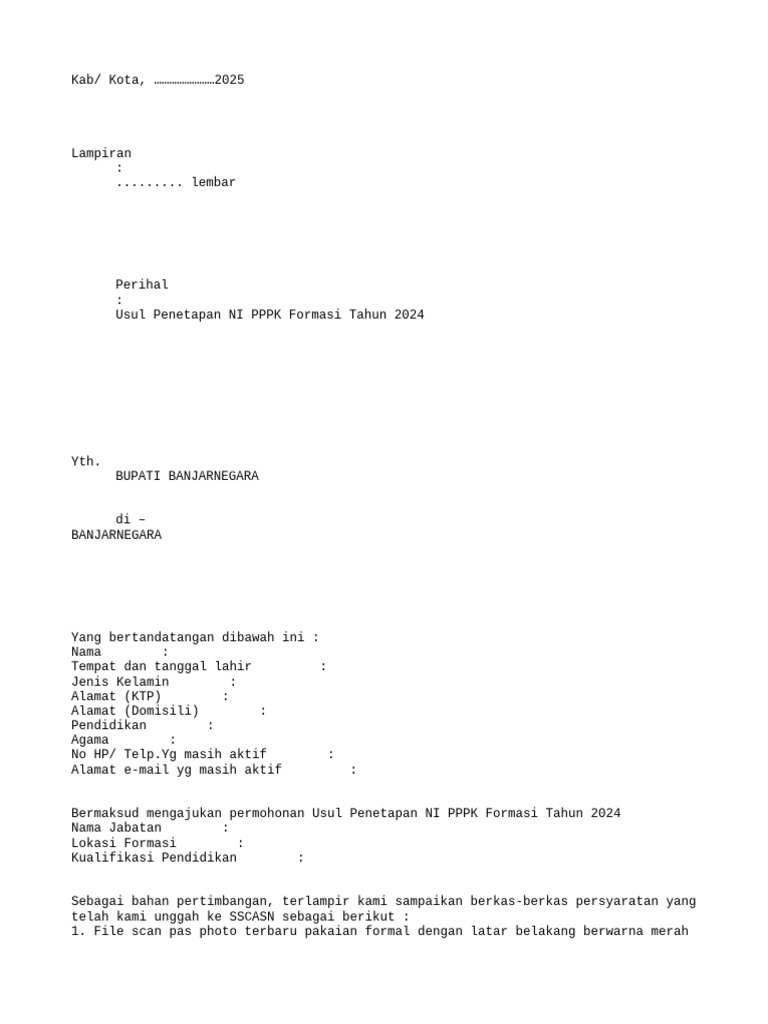 surat lamaran pppk 2024.docx | PDF