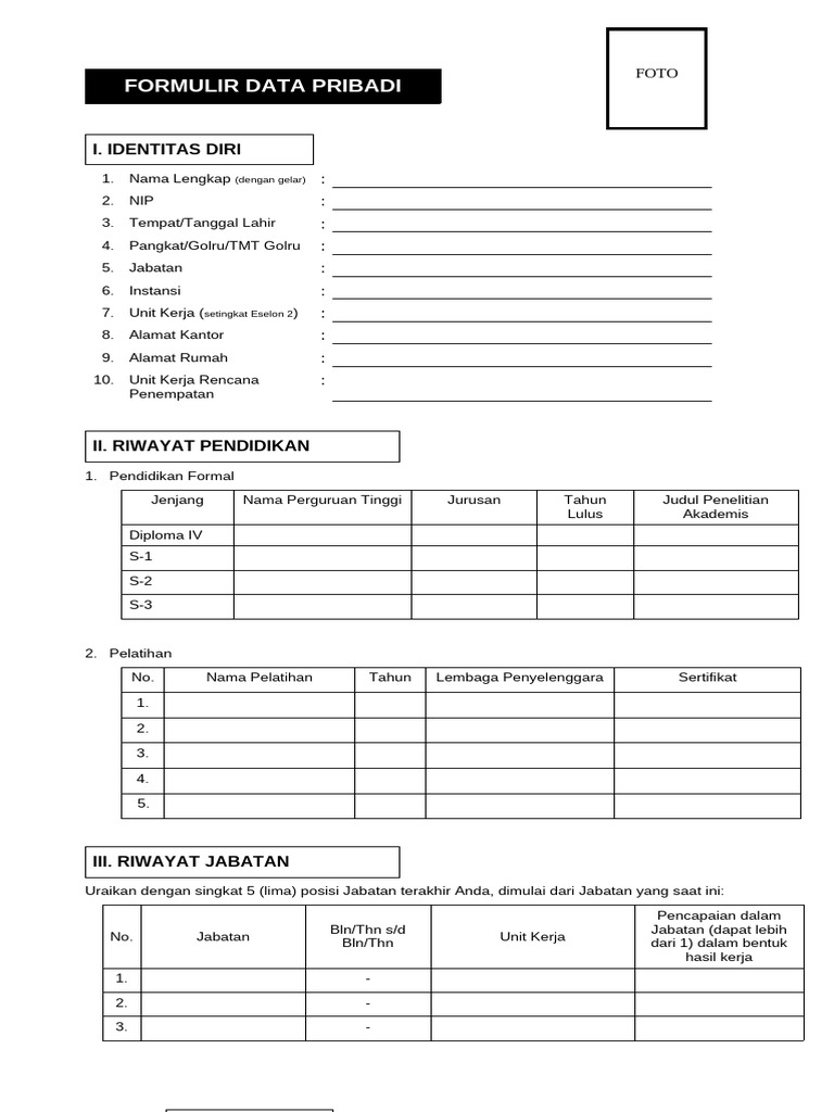 Formulir-Daftar-Riwayat-Hidup | PDF