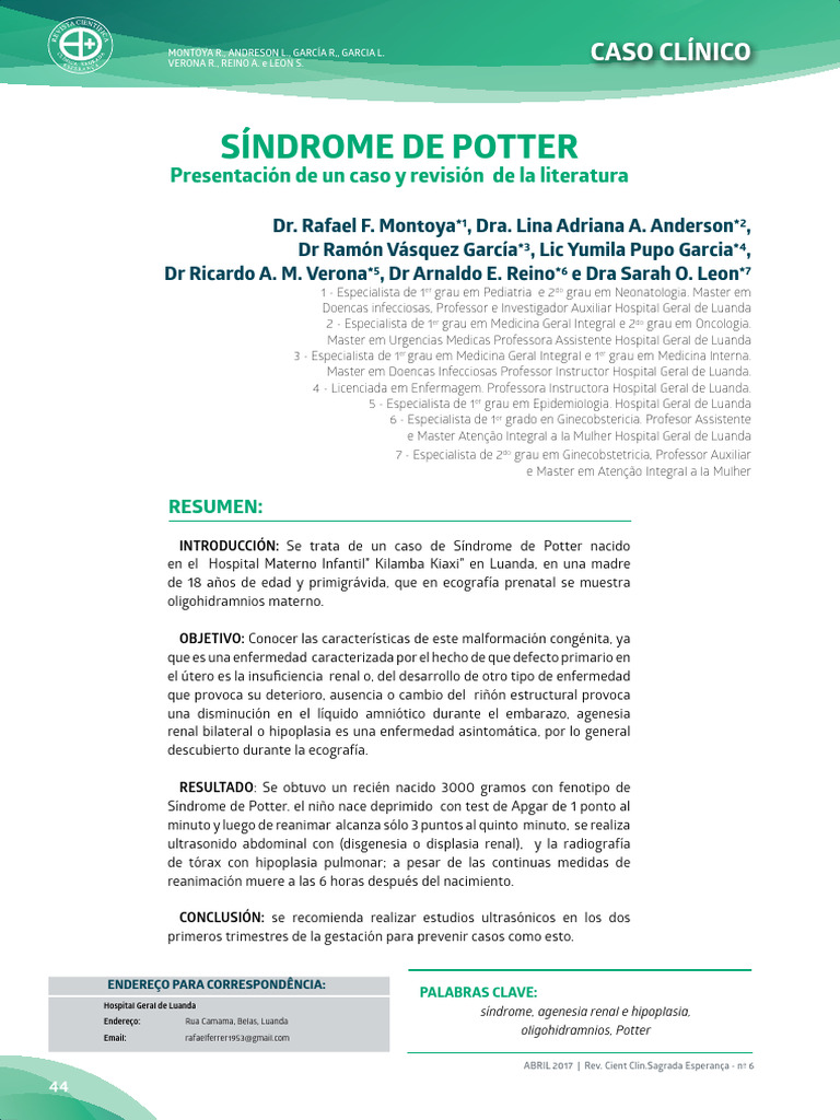 Caso Clínico del Síndrome de Potter | PDF | El embarazo | Ultrasonido ...