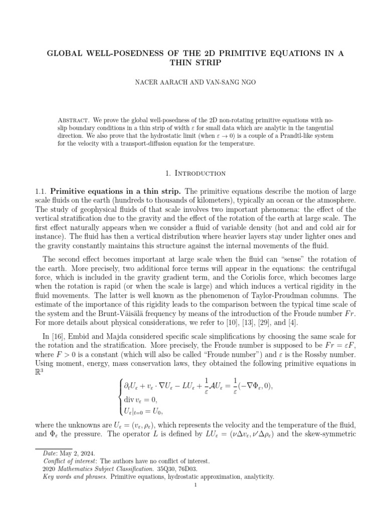 Global Well-Posedness of 2D Primitive Equations | PDF | Physics ...