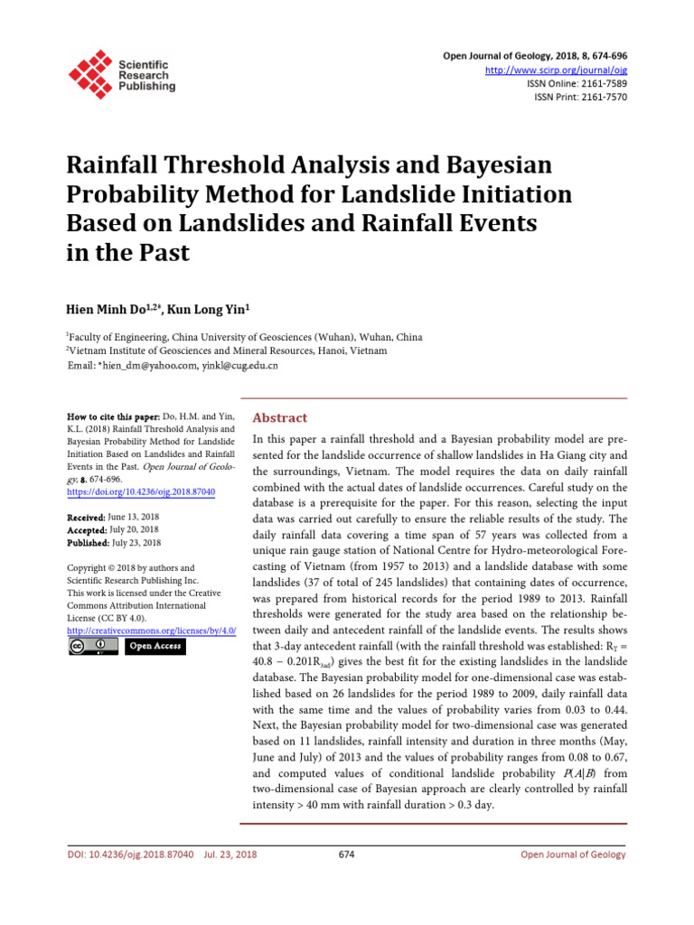 Rainfall Threshold Analysis and Bayesian Probabili-2018 | PDF | Landslide | Rain