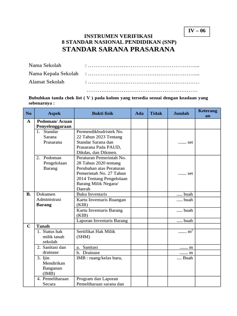 Standar Sarpras | PDF