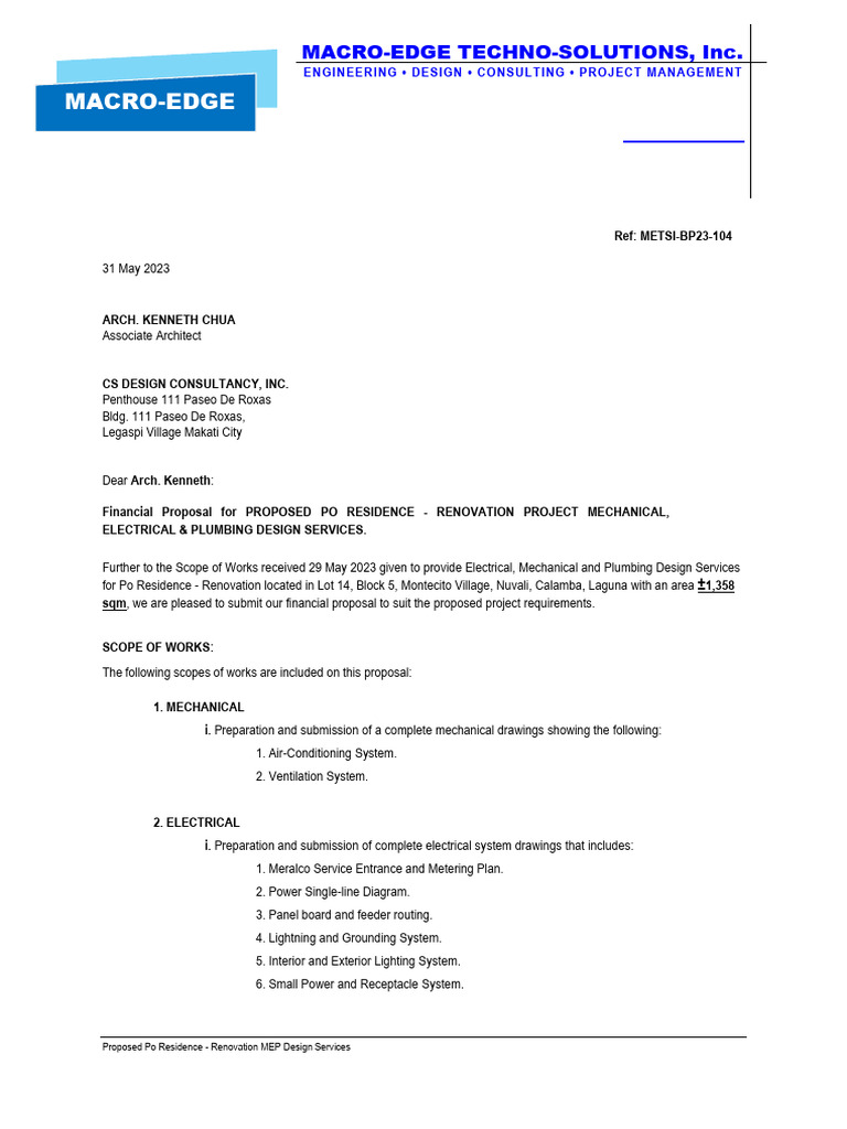MEP Design Proposal for Po Residence | PDF