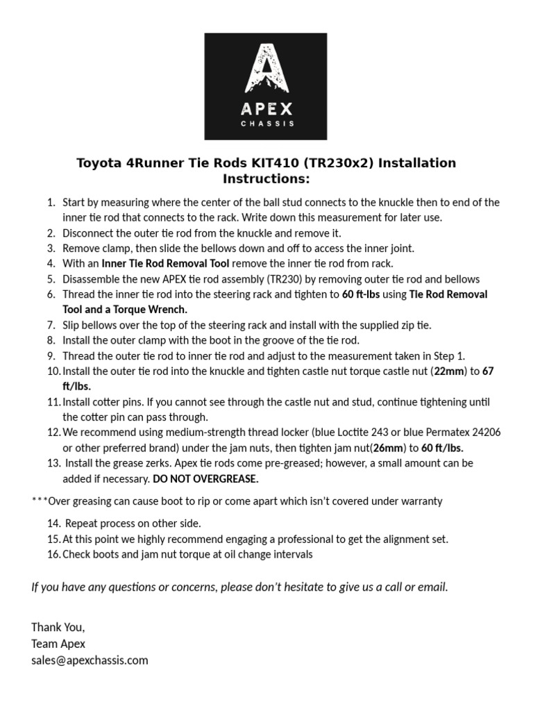 08.21.24 Toyota 4runner Tie Rod Installation Instructions | PDF