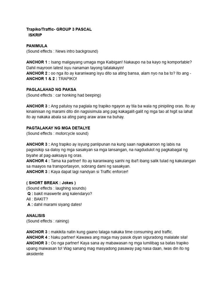 Trapiko-Traffic - GROUP 3 PASCAL | PDF