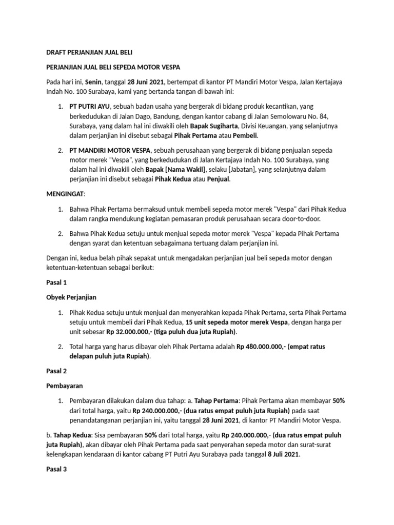 Draft Perjanjian Jual Beli 1 | PDF