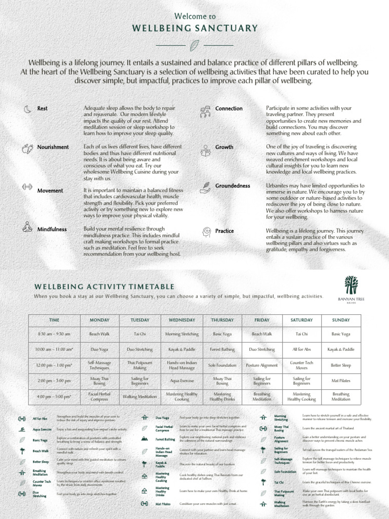 Wellbeing Activity Timetable | PDF | Meditation | Massage