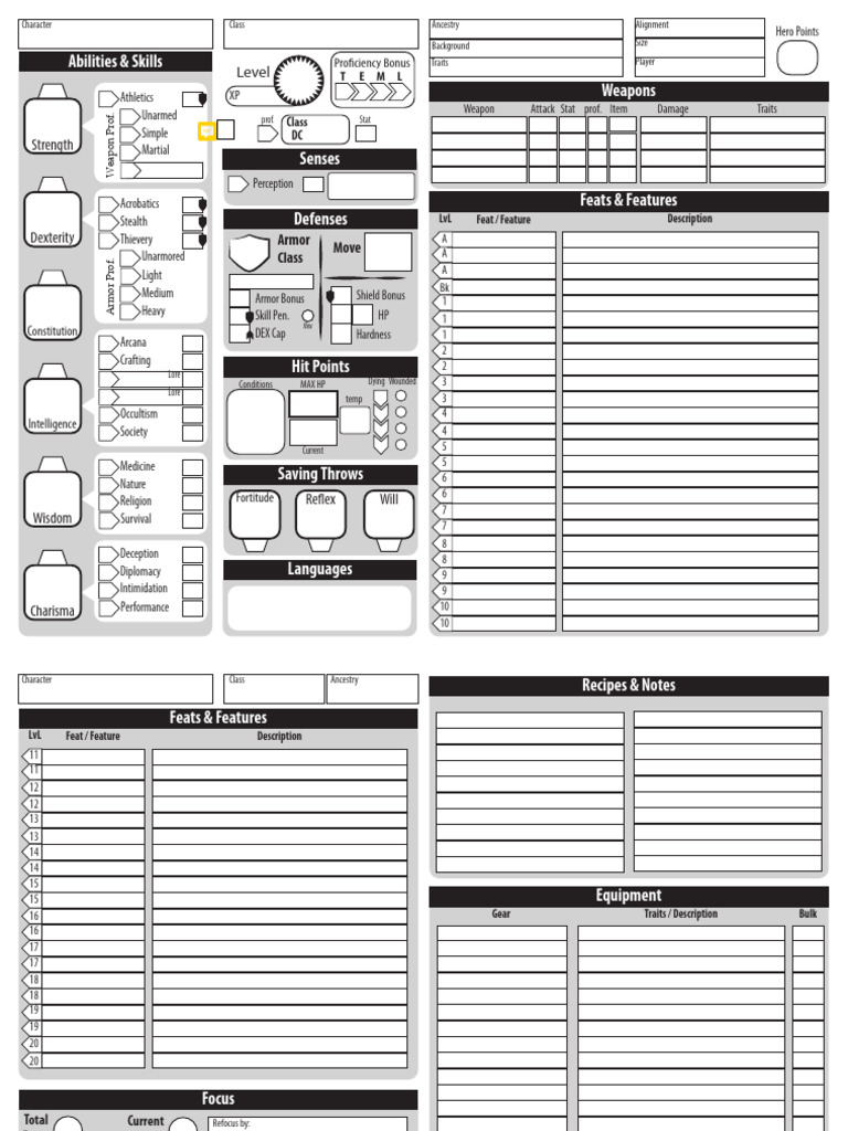 CharacterSheet 2e Fillable-1 | PDF | Role Playing Games | Role Playing Video Games