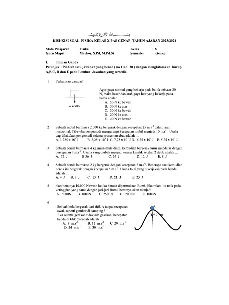 SS KISI-KISI OAL PAS FISIKA X SEMESTER Genap BARU 2024 | PDF