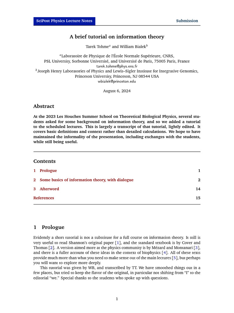 Paper Theory on Information Theory | PDF | Heat | Entropy